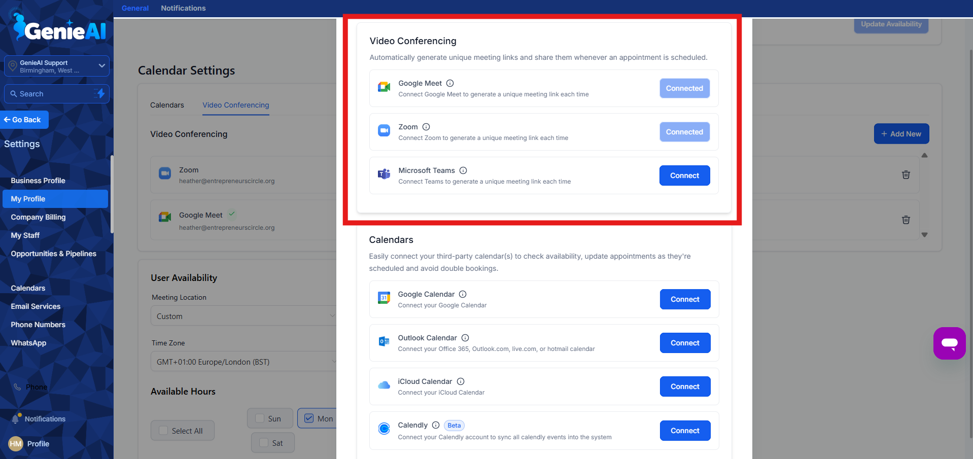 How to Connect Video Conferencing & Calendar Sync in GenieAI – GenieAI