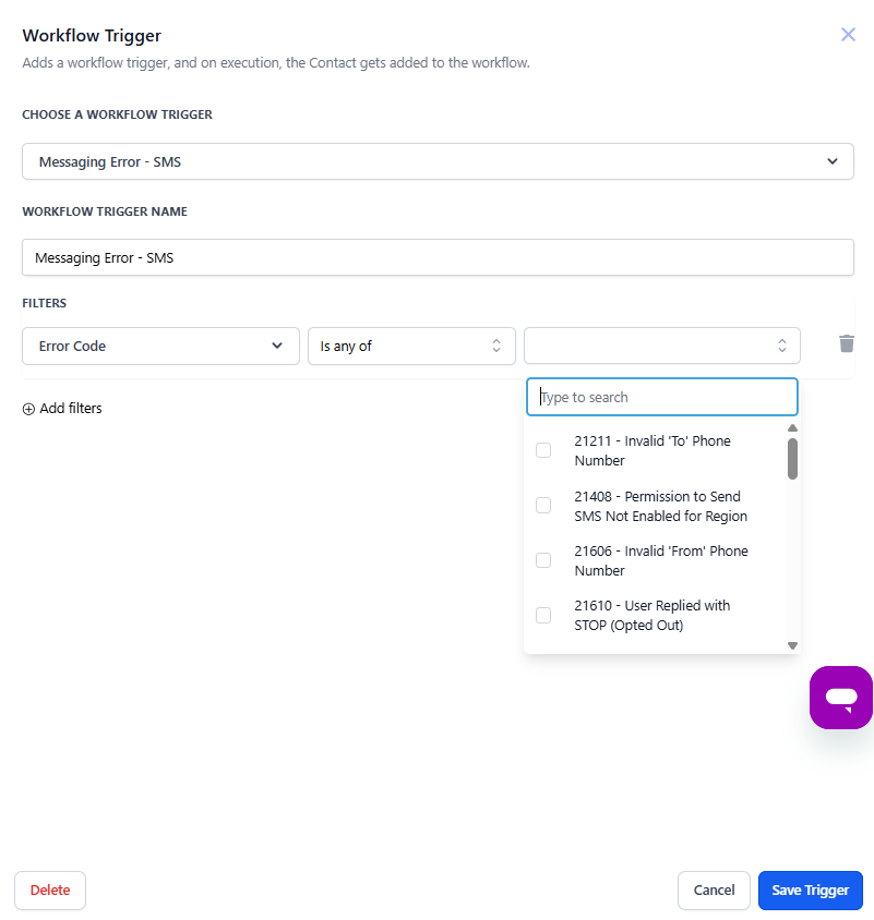 How to use the 'Messaging Error - SMS' Workflow Trigger in GenieAI – GenieAI