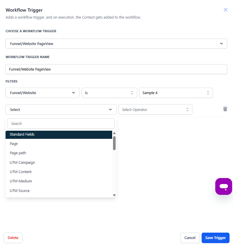 How to use the 'Funnel/Website PageView' Workflow Trigger in GenieAI – GenieAI
