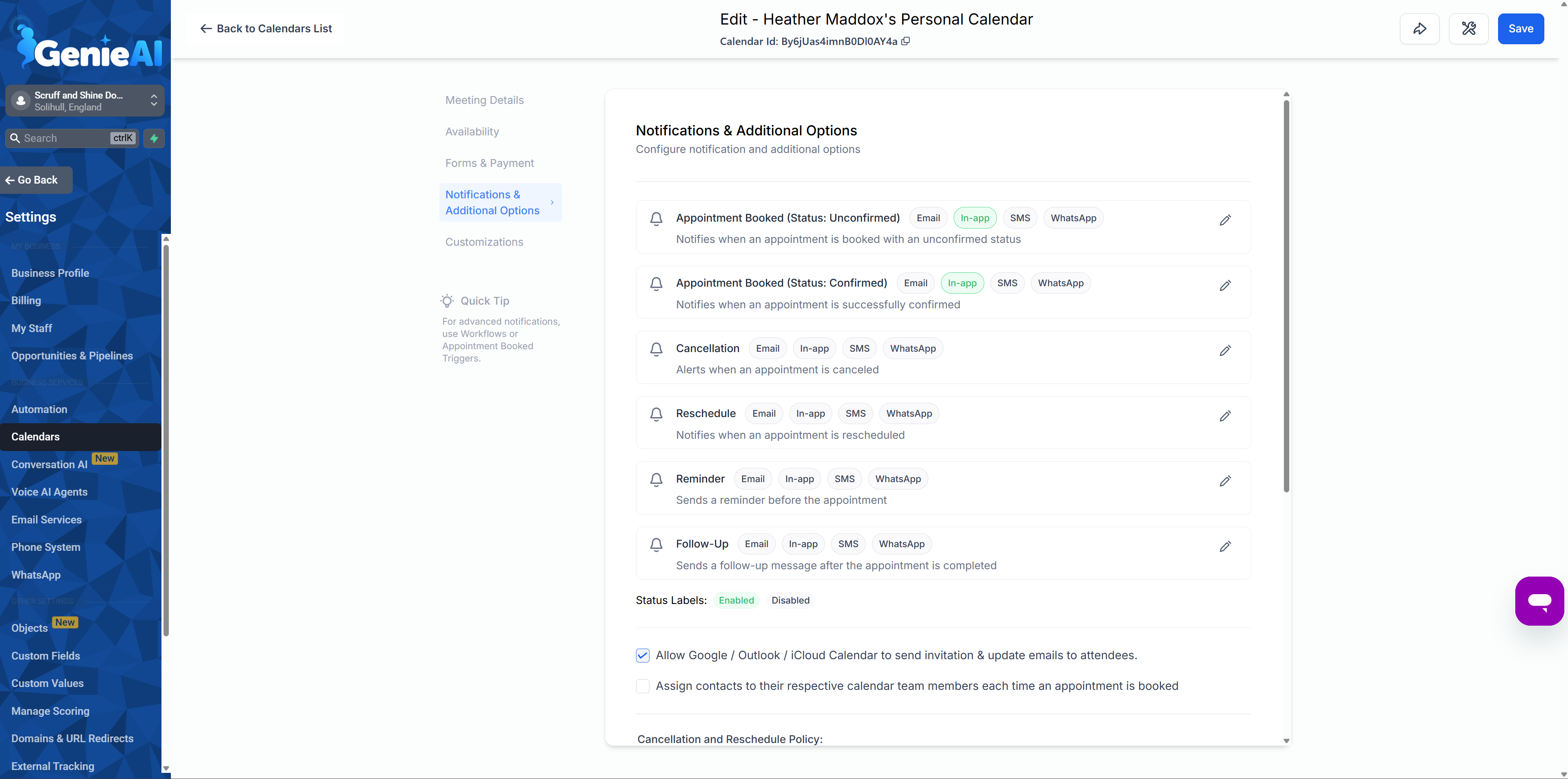 Calendar Creation - Configuring Notifications & Additional Options for ...