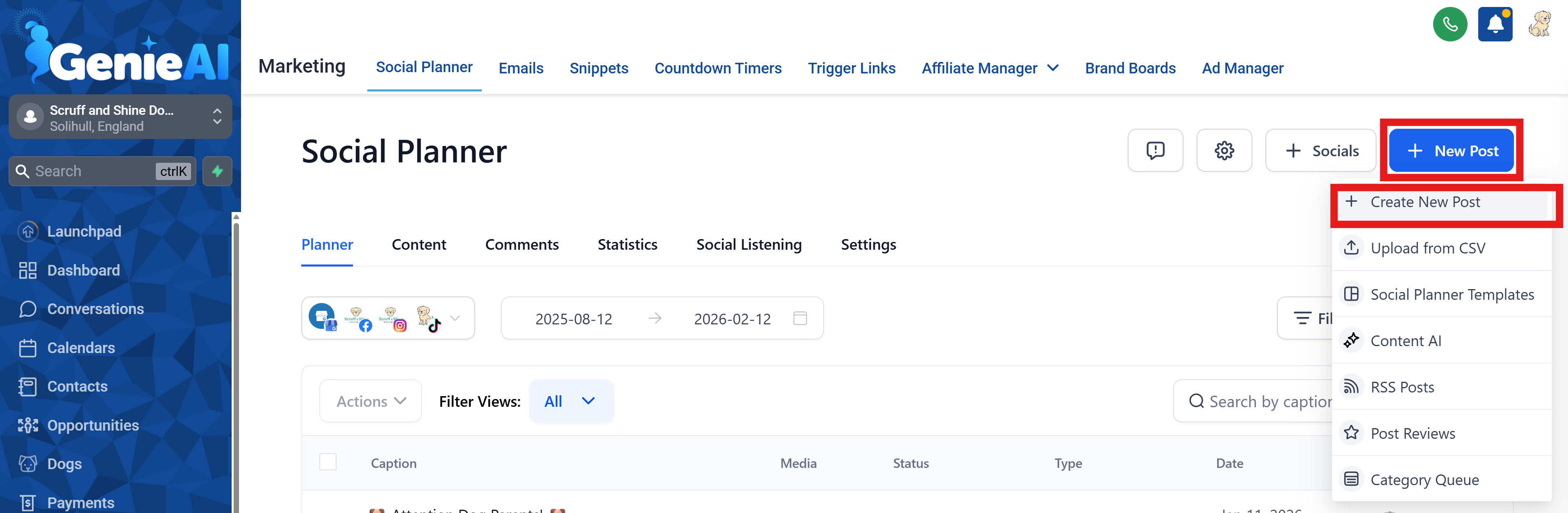 Create a New Post in Social Planner – GenieAI
