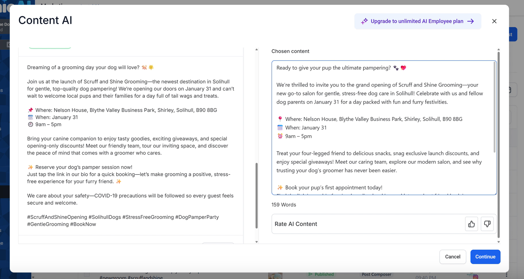 Create social media posts using Content AI – GenieAI