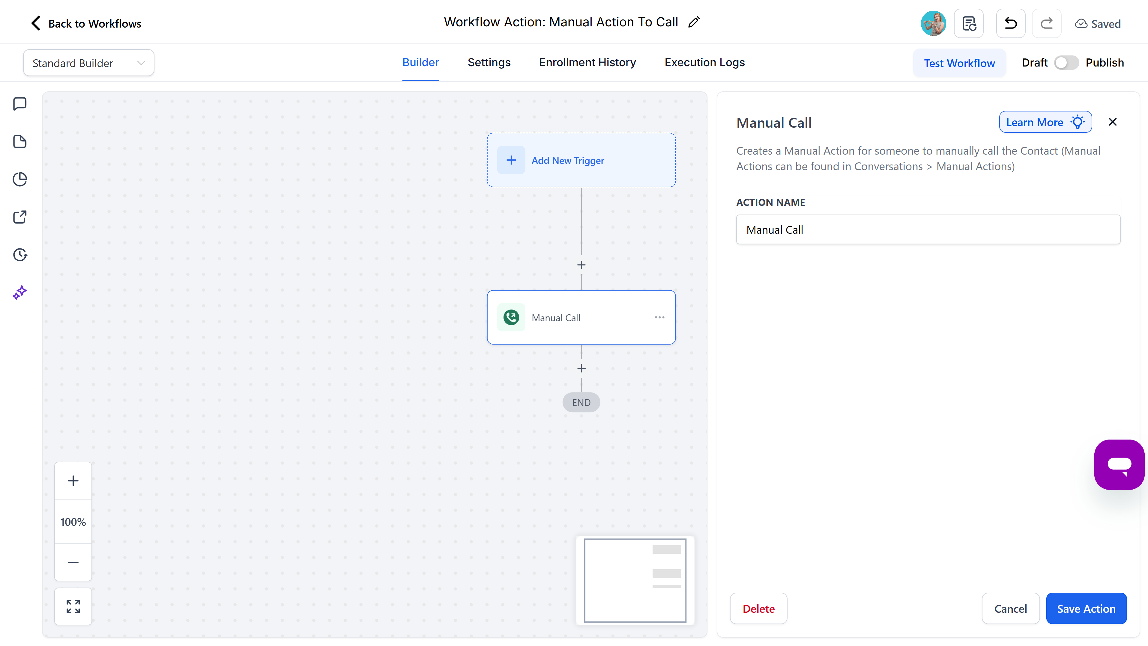 Workflow Action: Manual Action To Call – GenieAI