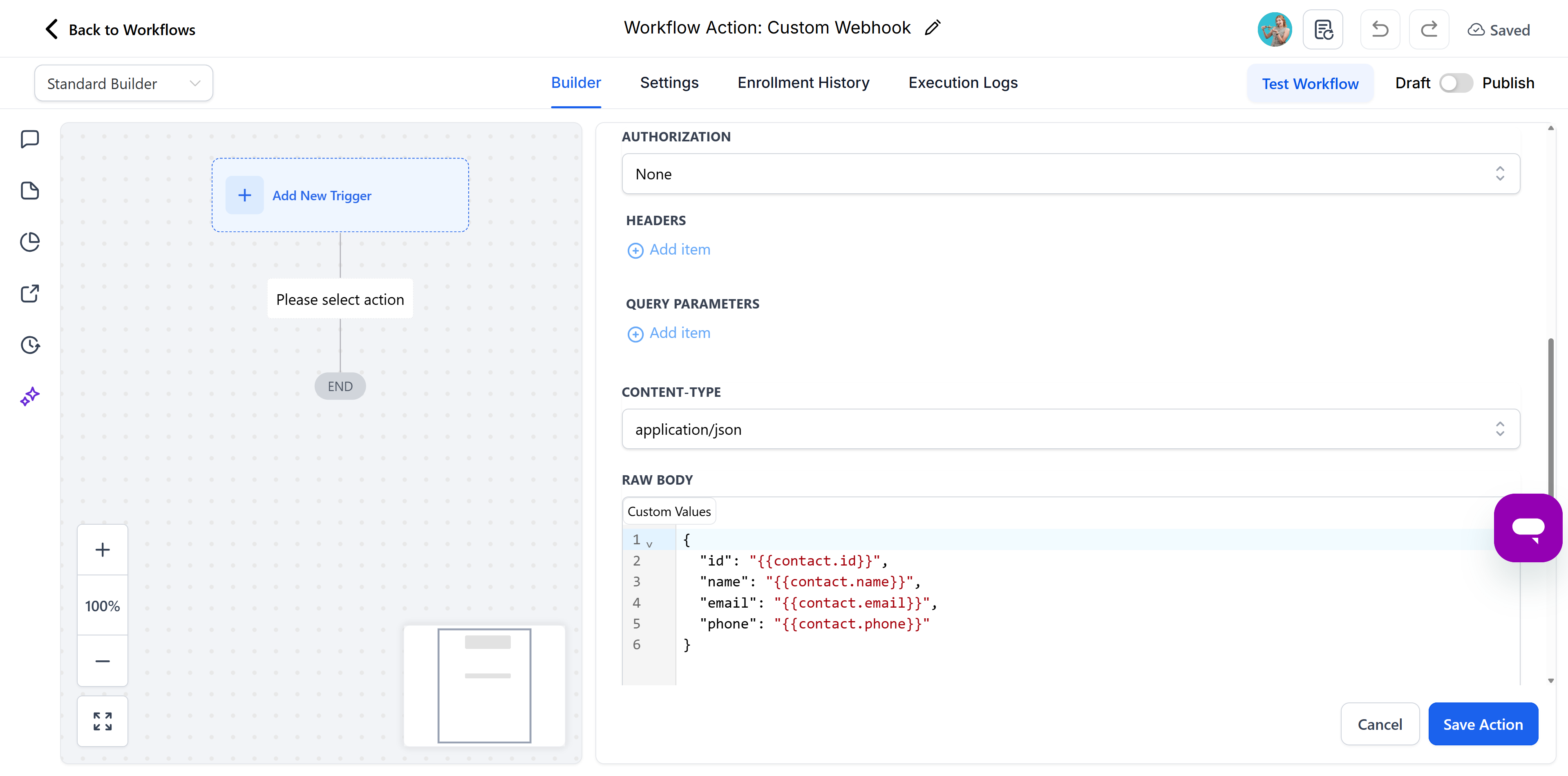 Workflow Action: Custom Webhook – GenieAI