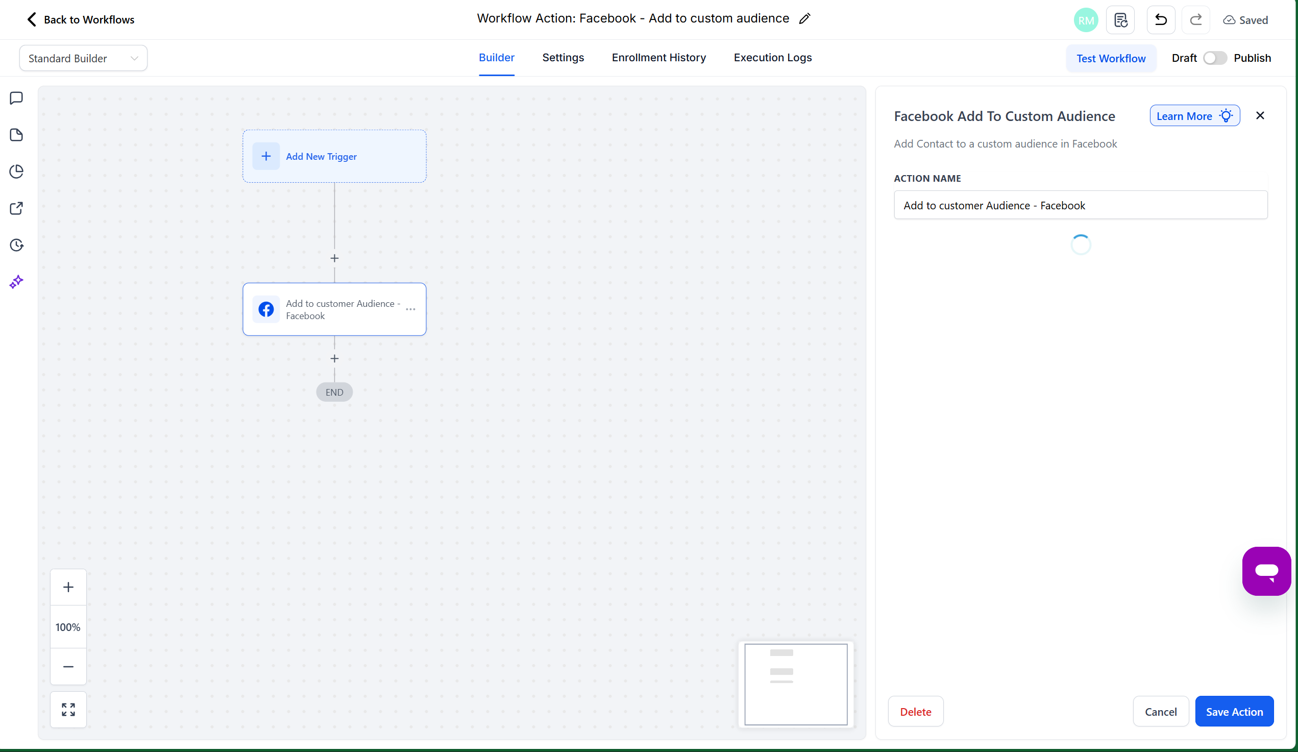 Workflow Action: Facebook - Add to custom audience – GenieAI