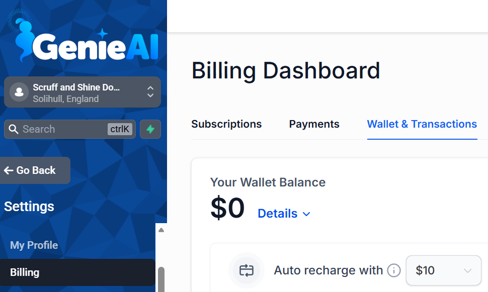Wallet and Transactions in GenieAI – GenieAI