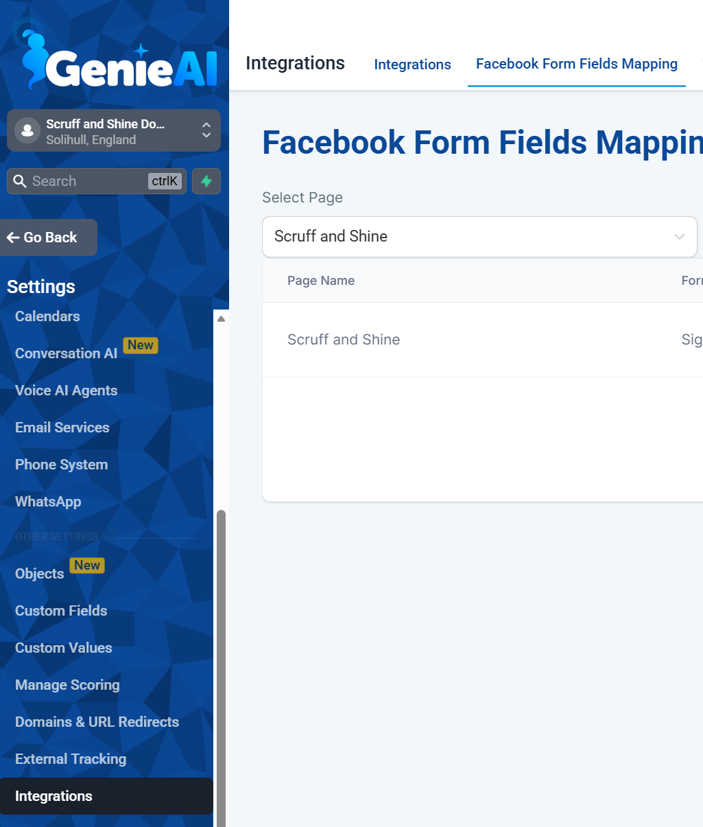 Facebook Form Fields Mapping in GenieAI – GenieAI