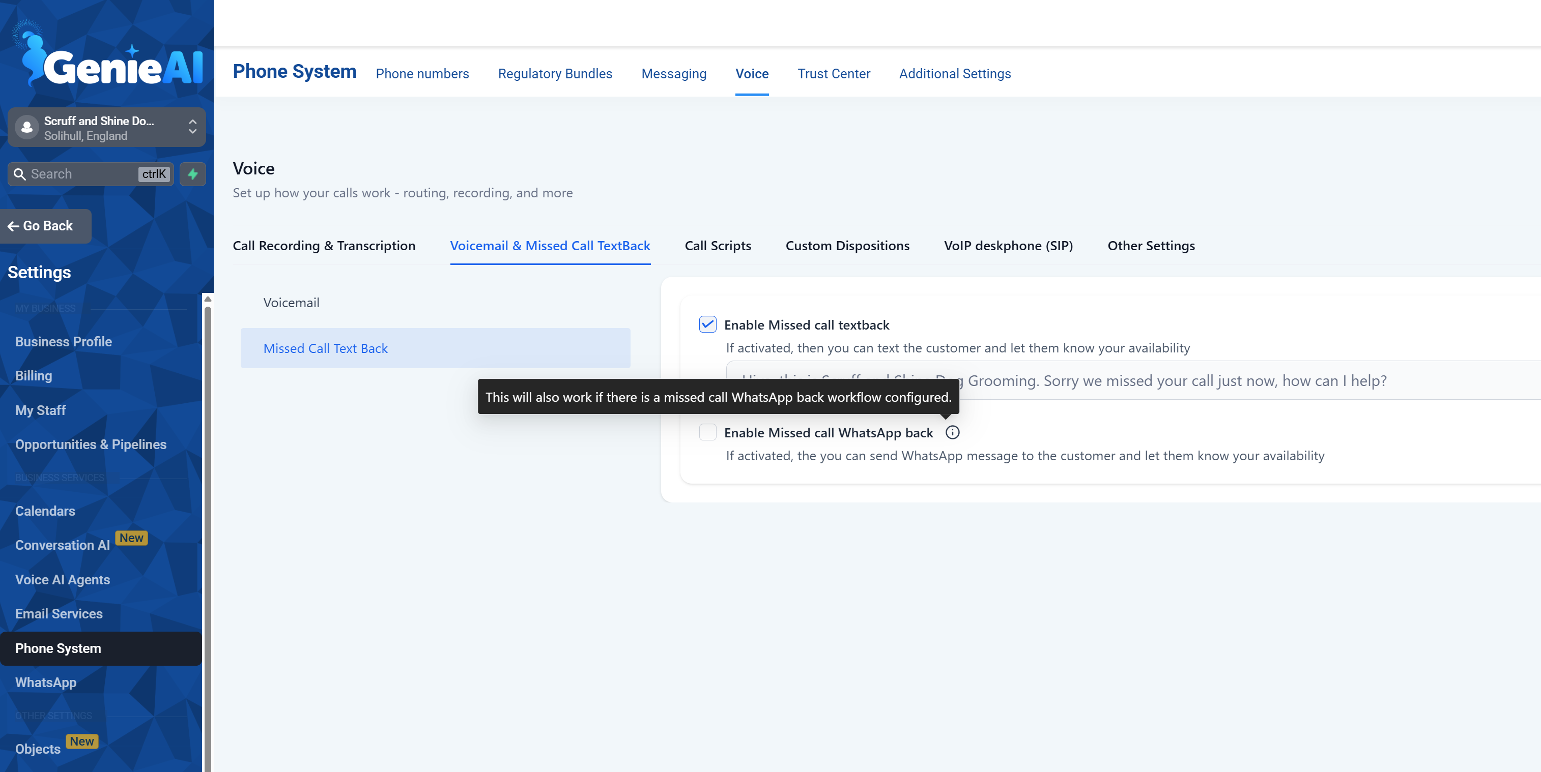 Missed Call WhatsApp Back in GenieAI – GenieAI