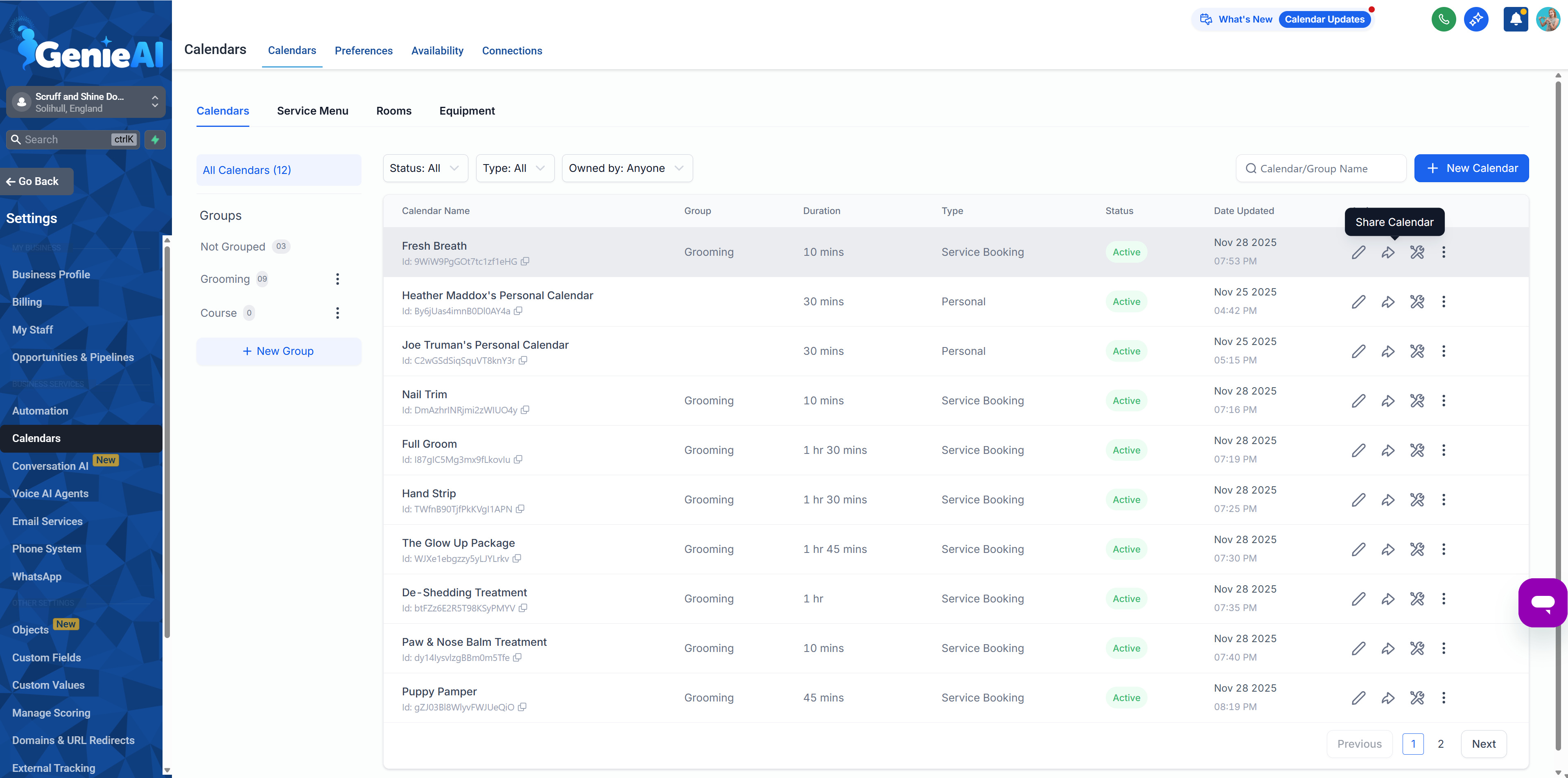 Types of Sharing Your Calendars in GenieAI – GenieAI